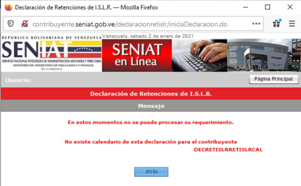 Falla del portal SENIAT: No existe calendario de esta declaración para el contribuyente – Nayma ...